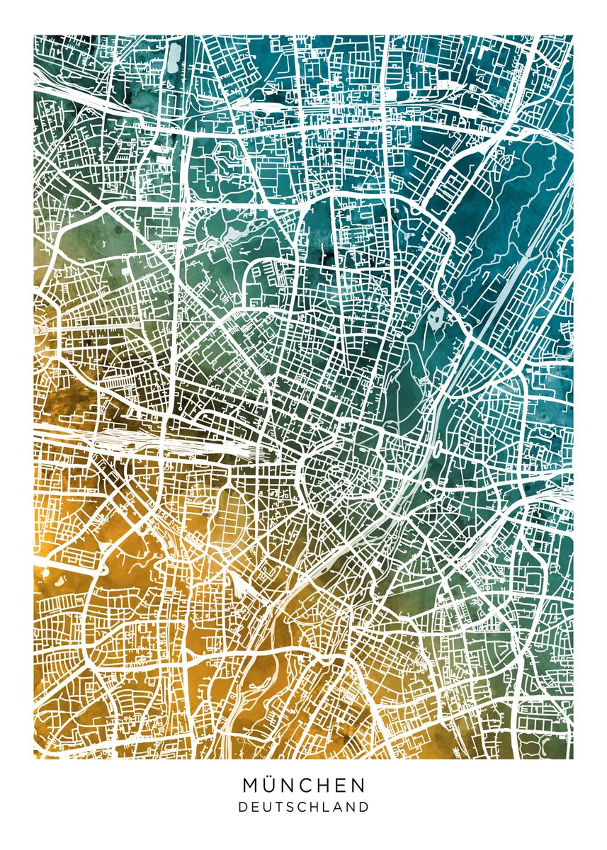 'Munich Germany Map' Poster, picture, metal print, paint by Michael ...