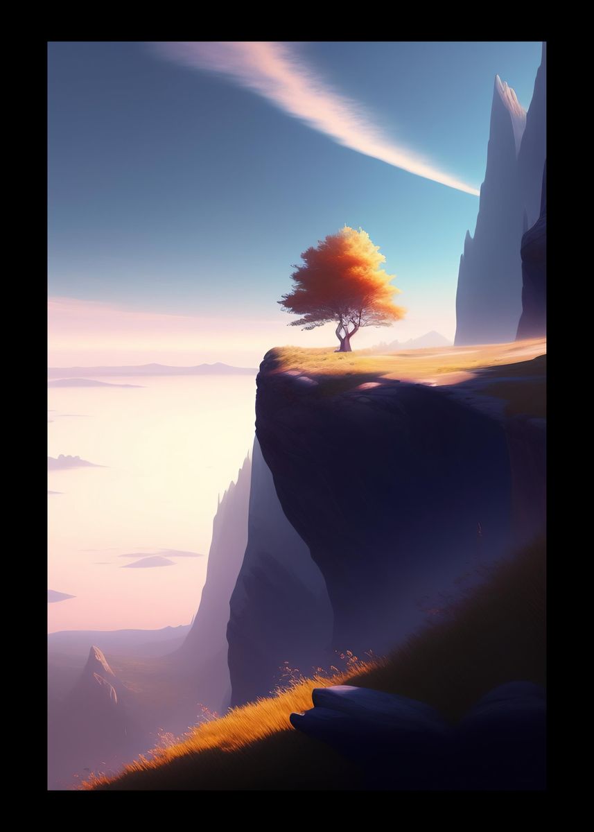 'Lone Tree In A Mountain' Poster by Merchkaiser | Displate