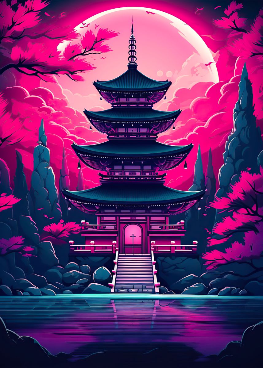 'Japanese Temple' Poster, picture, metal print, paint by DorthyToy ...