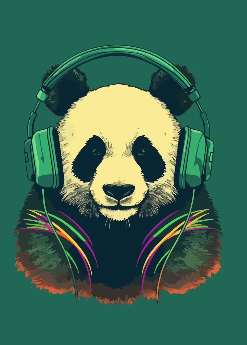 'Bog Panda with Headphone' Poster, picture, metal print, paint by XiKu ...