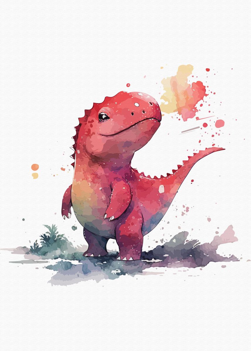 'Dinosaur in watercolor' Poster, picture, metal print, paint by ...