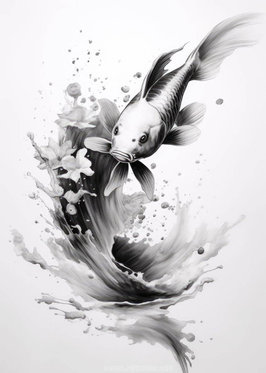 'Koi Fish Splash in Ink' Poster, picture, metal print, paint by Ambient ...