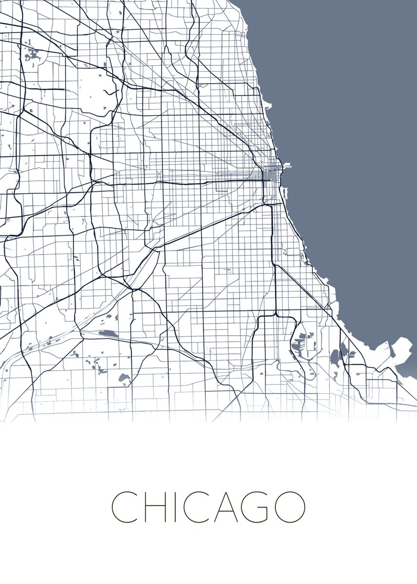 'Chicago US white city map' Poster, picture, metal print, paint by ...