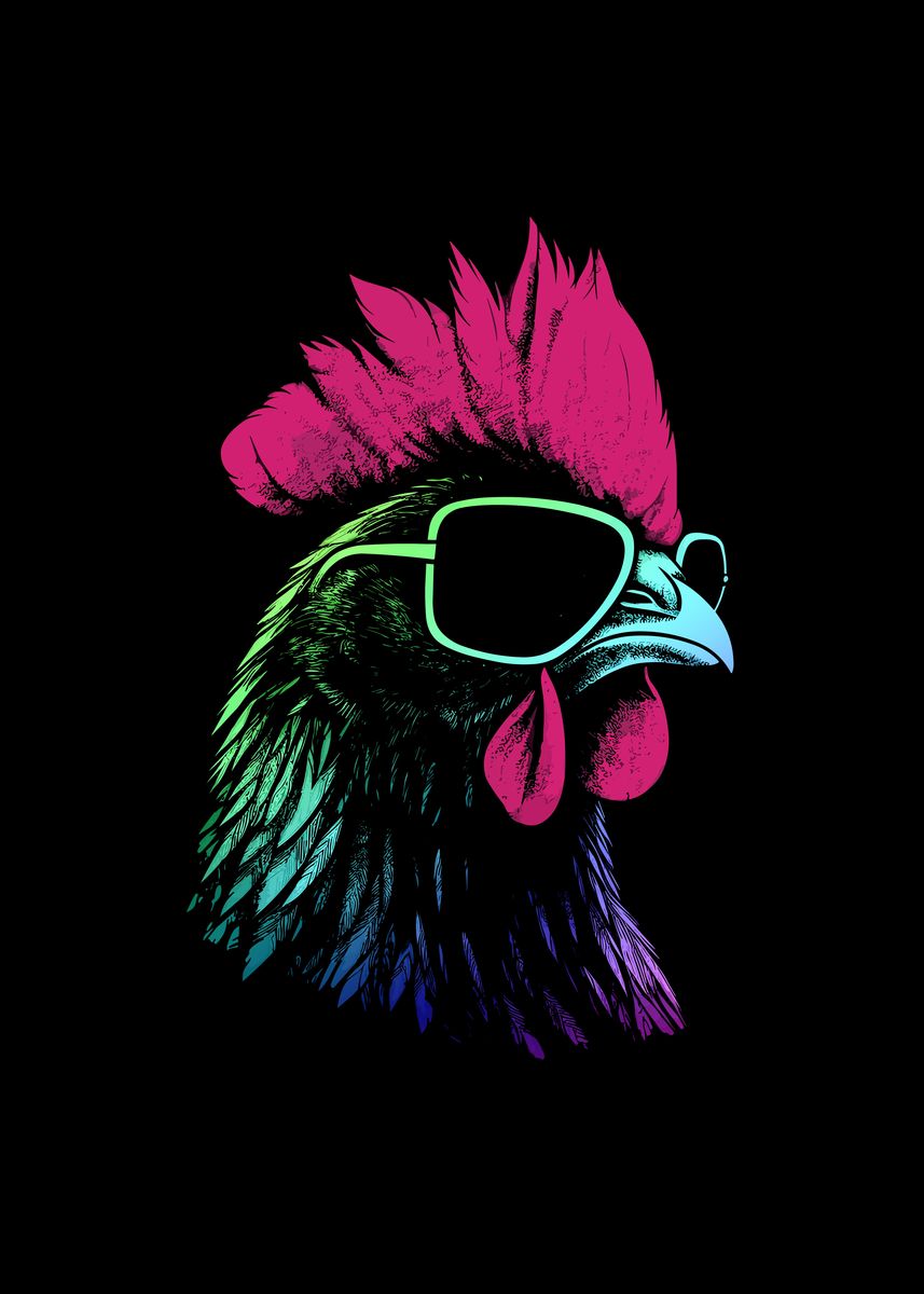 'Chicken Sunglasses' Poster, picture, metal print, paint by Ellie Queen | Displate