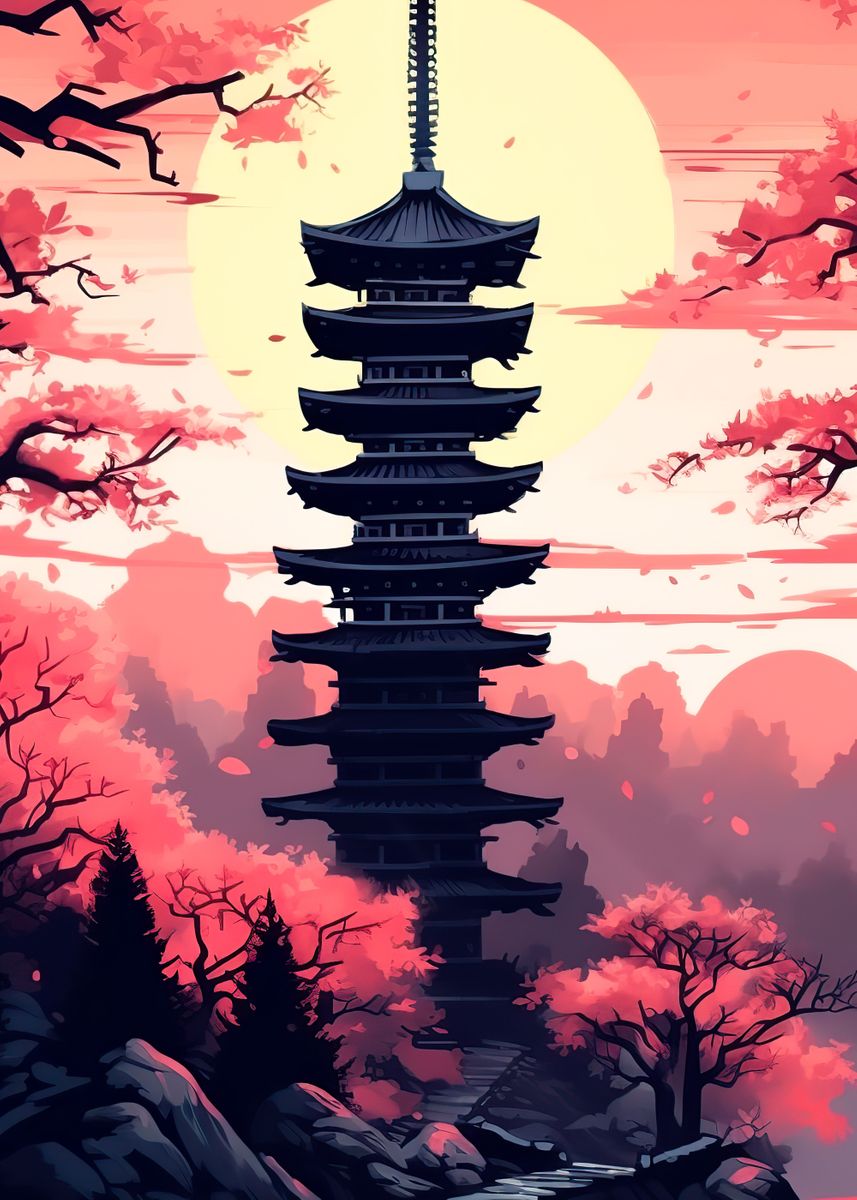 'Japanese Temple' Poster, picture, metal print, paint by DorthyToy ...