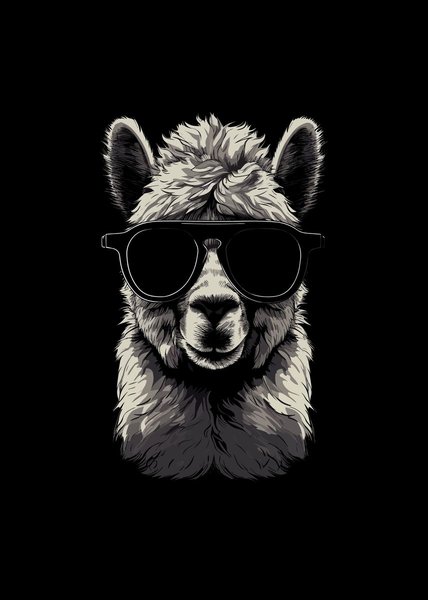 'Alpaca Sunglasses' Poster, picture, metal print, paint by Ellie Queen | Displate