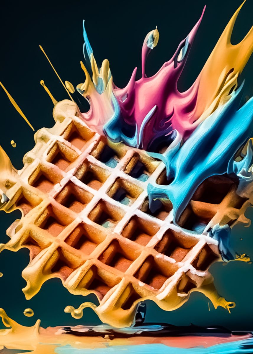 'exploding waffle' Poster, picture, metal print, paint by Pixel Purge | Displate