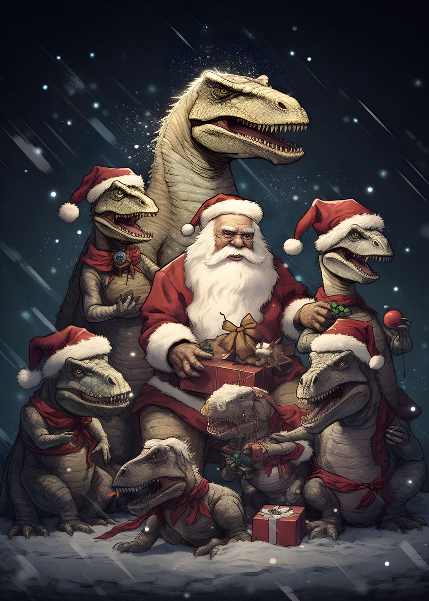 'Dino Santa Claus' Poster, picture, metal print, paint by Color My Wall ...