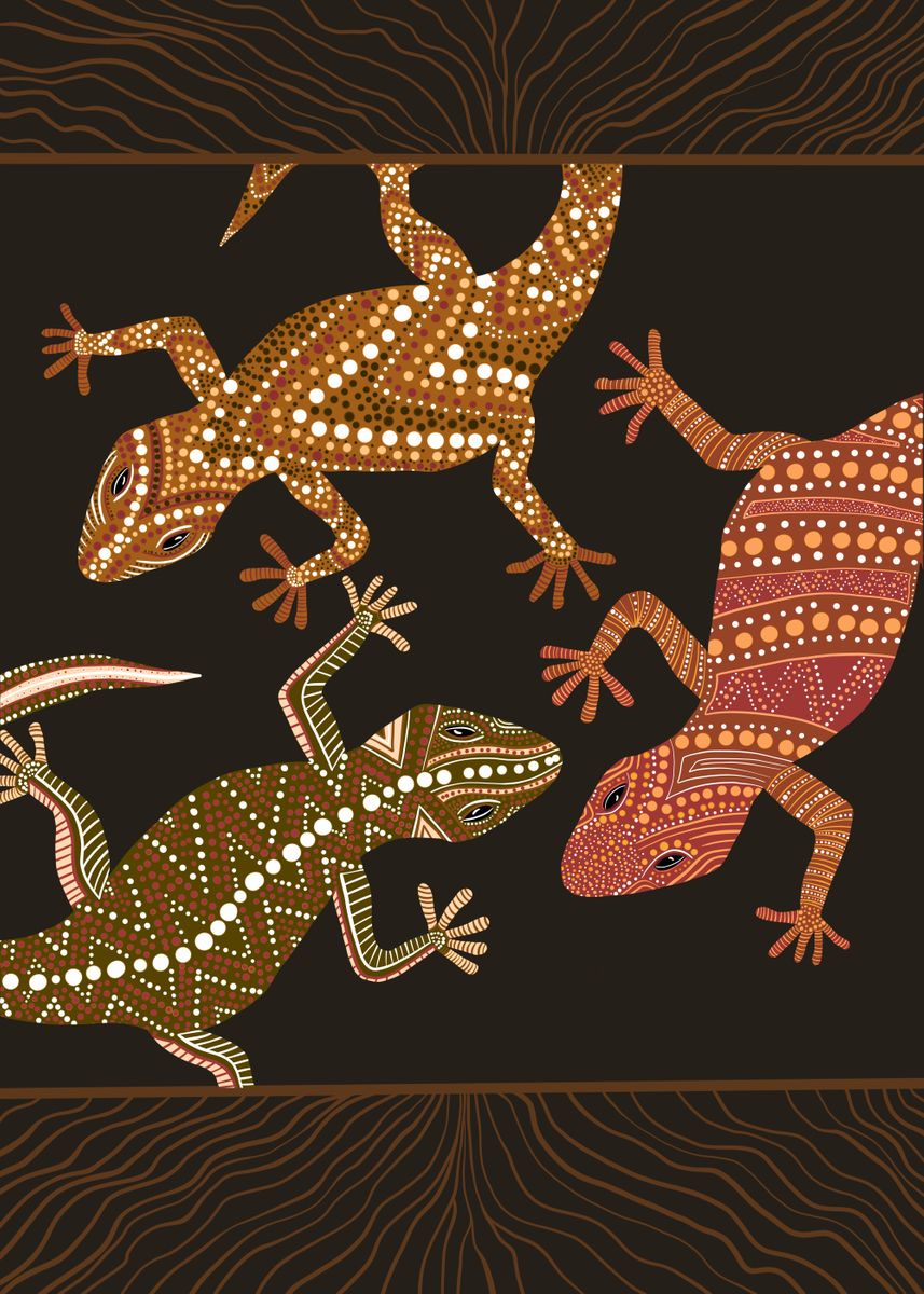 'Three Decorated Geckos' Poster, picture, metal print, paint by Sunette ...