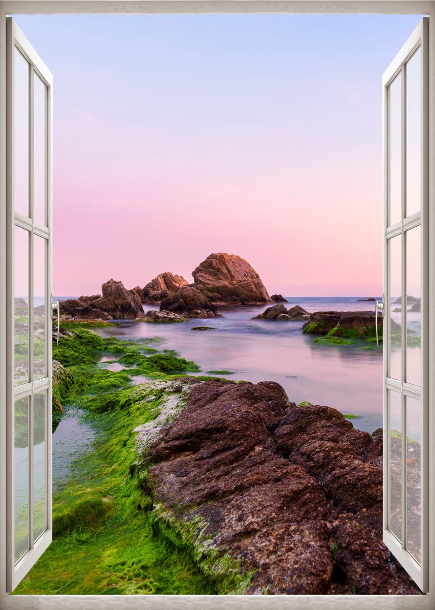 'Window view sunset beach' Poster, picture, metal print, paint by Vicen ...