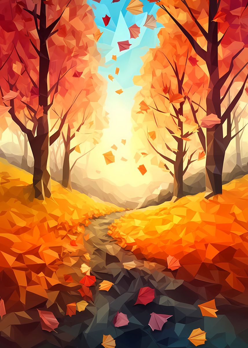 'Autumn Leaves Low Poly' Poster, picture, metal print, paint by Brian ...