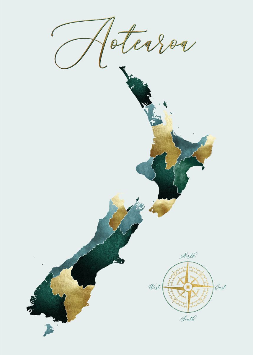 'New Zealand Map Art' Poster, picture, metal print, paint by Urban ...