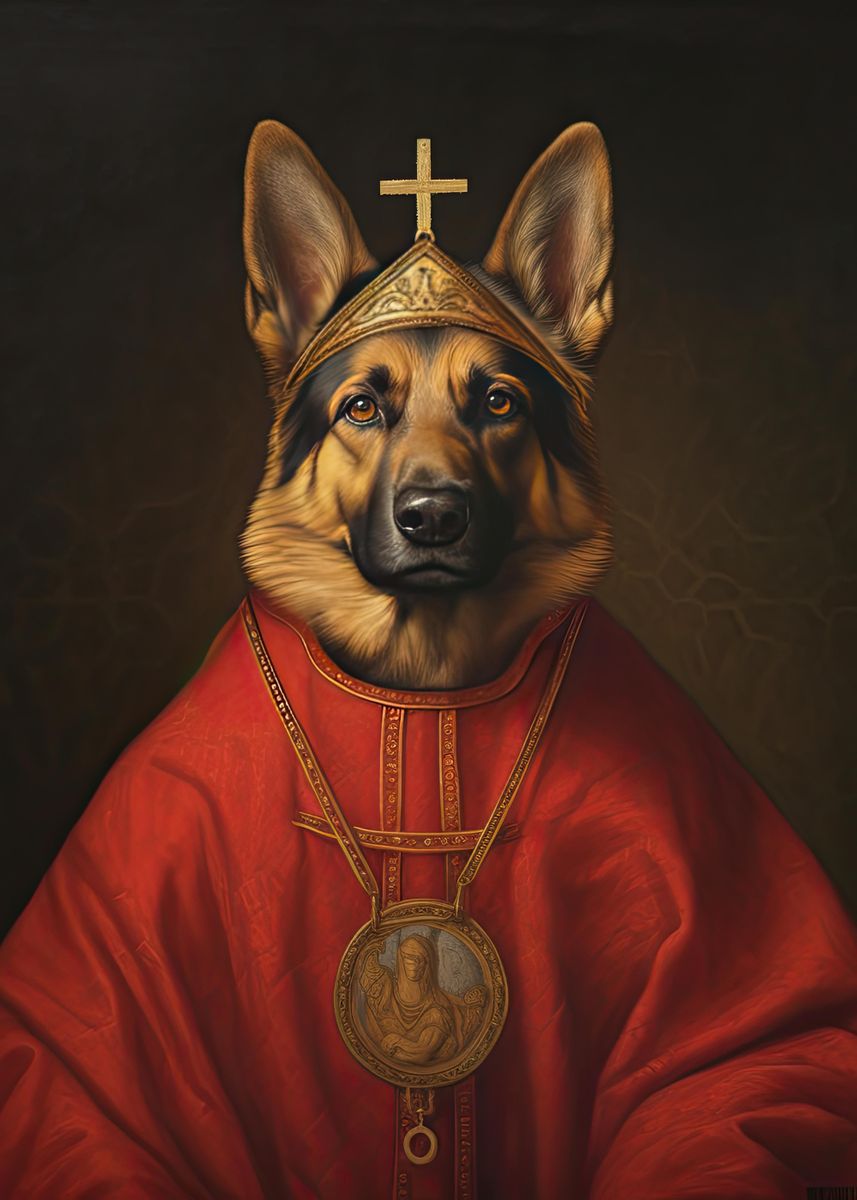 'German Shepherd Pope' Poster, picture, metal print, paint by PetPrints | Displate