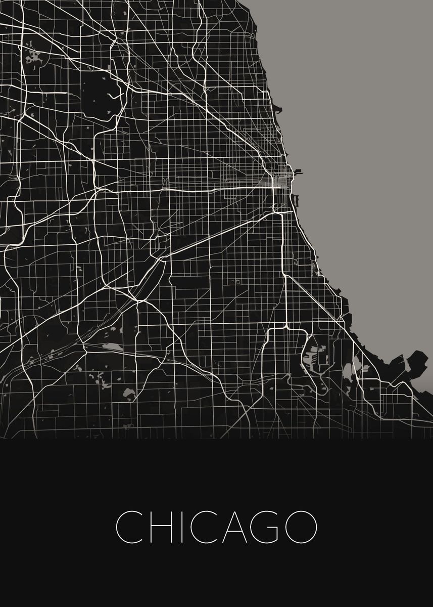 'Chicago US black City map' Poster, picture, metal print, paint by ...