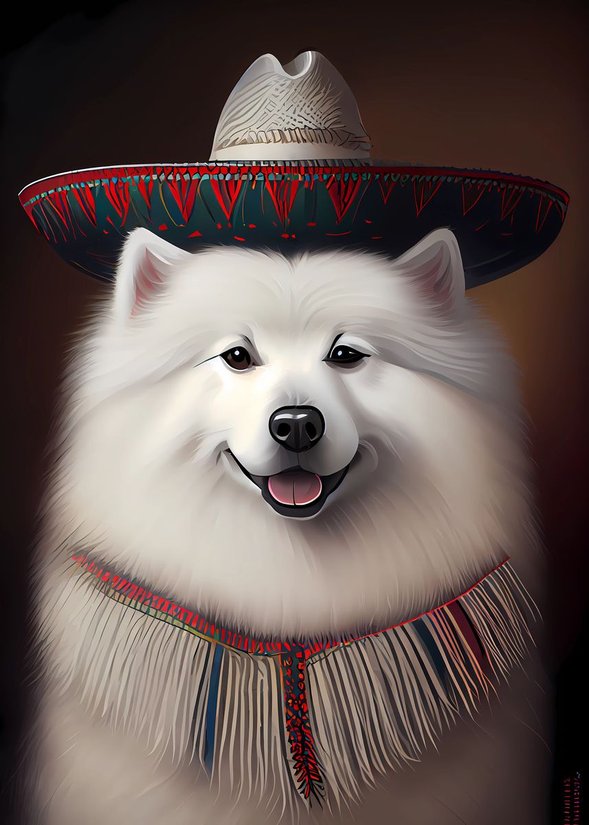 'Samoyed With Sombrero' Poster, picture, metal print, paint by ...