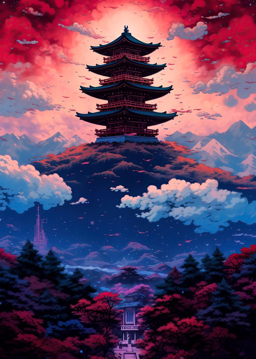 'Japanese Temple' Poster, picture, metal print, paint by DorthyToy ...