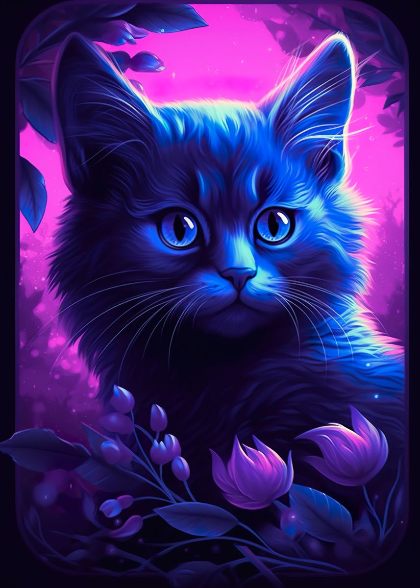 'Cat Kitten Purple Sky' Poster, picture, metal print, paint by AyrioArt ...