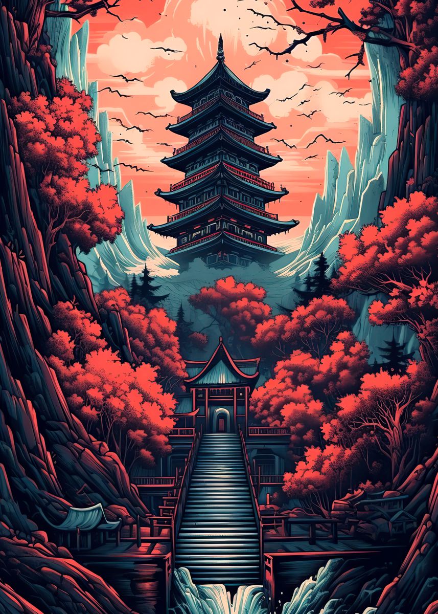 'Japanese Temple' Poster, picture, metal print, paint by DorthyToy ...