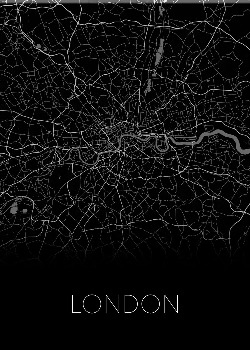 'London black city map' Poster, picture, metal print, paint by Vardi ...