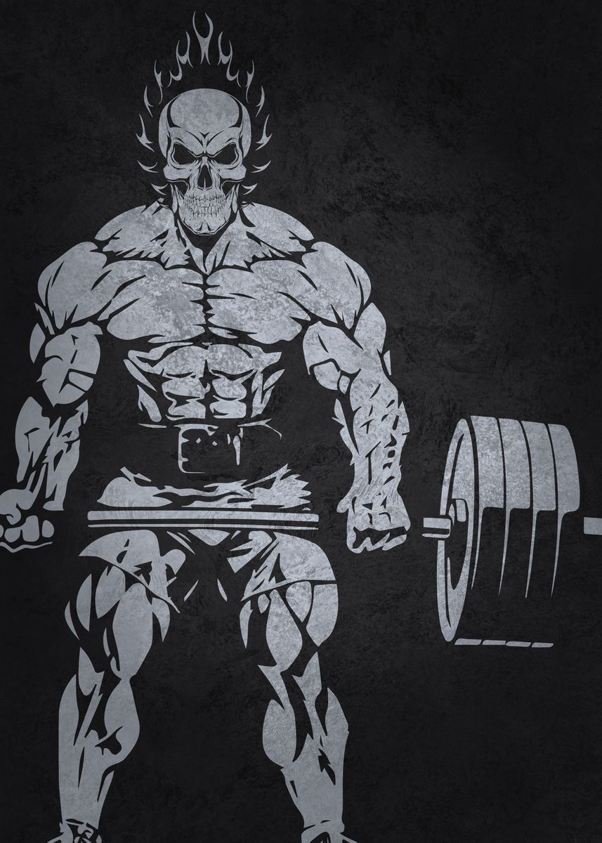 'Skull Powerlifter Deadlift' Poster, picture, metal print, paint by ...