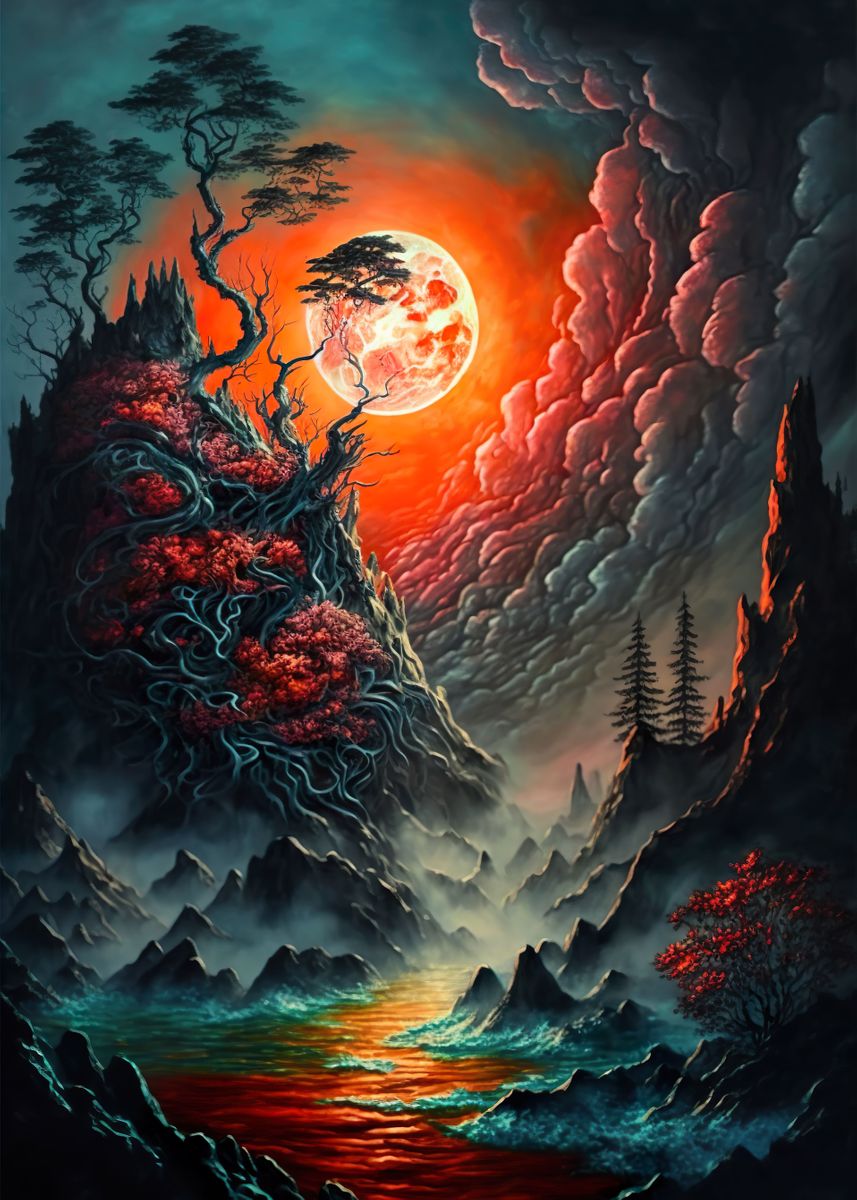 'Misty Lunar Eclipse' Poster, picture, metal print, paint by ...