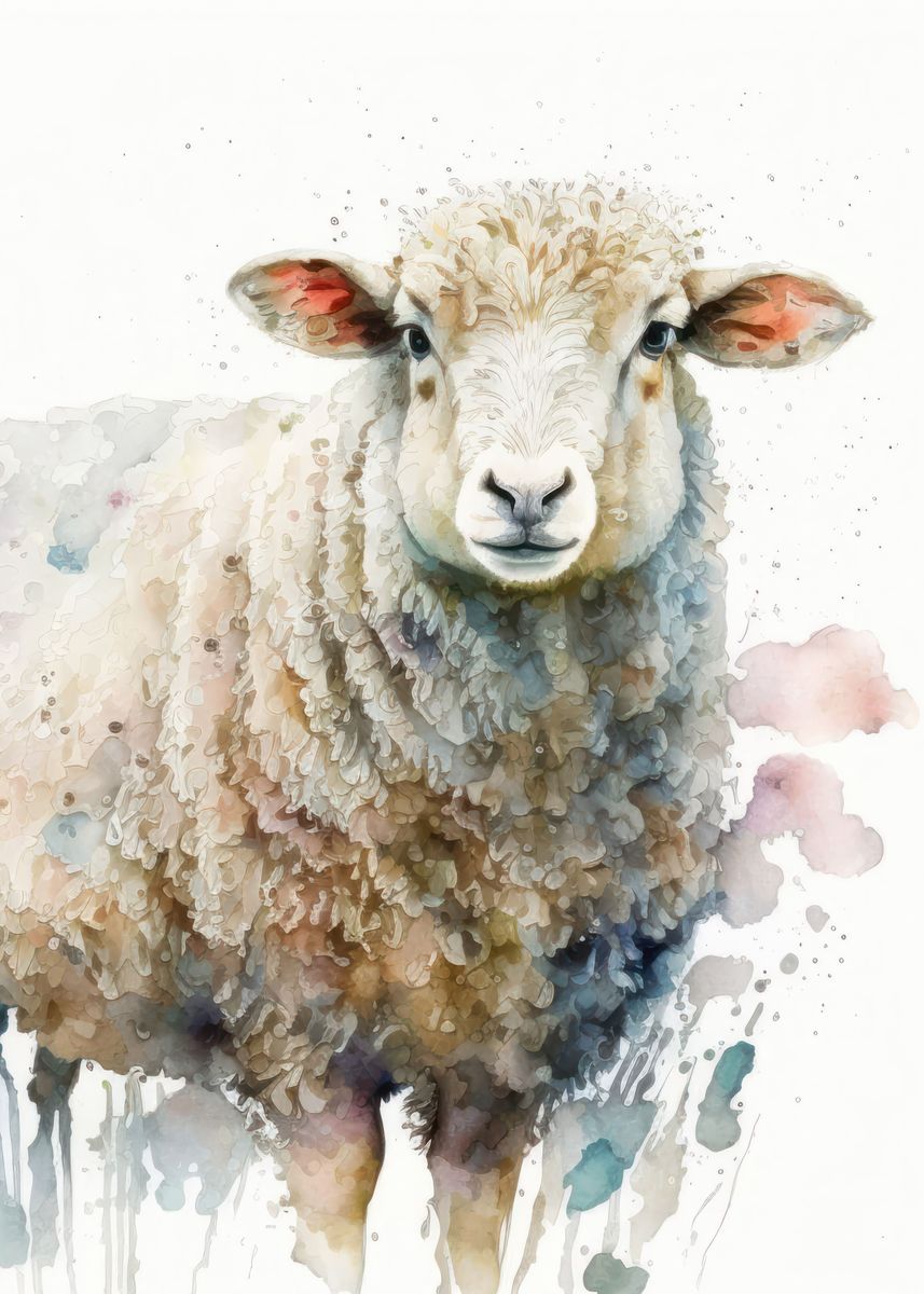'Watercolour Sheep Art' Poster, picture, metal print, paint by JON ...