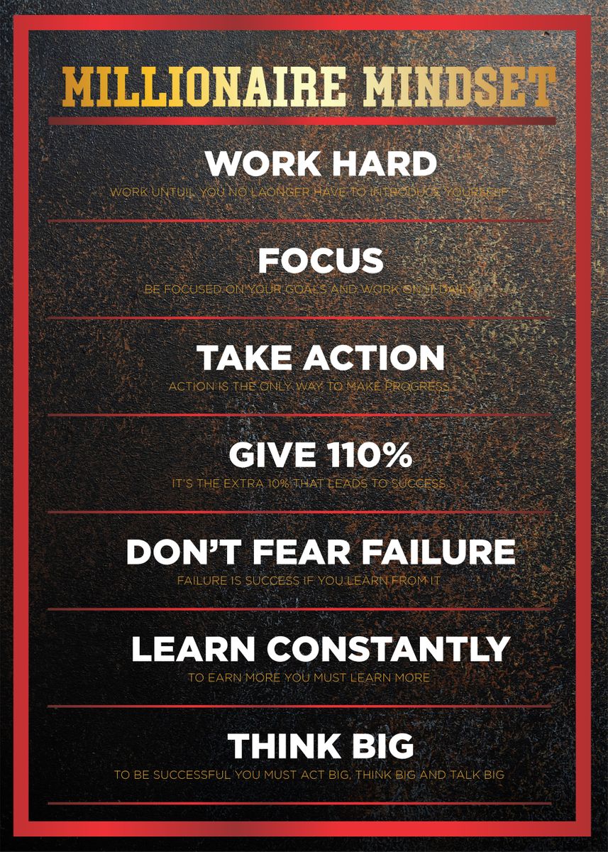 'millionaire mindset' Poster, picture, metal print, paint by Greatest ...