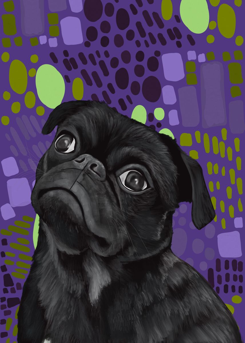 'Black Pug Purple Abstract' Poster by Sunette Shepperson | Displate