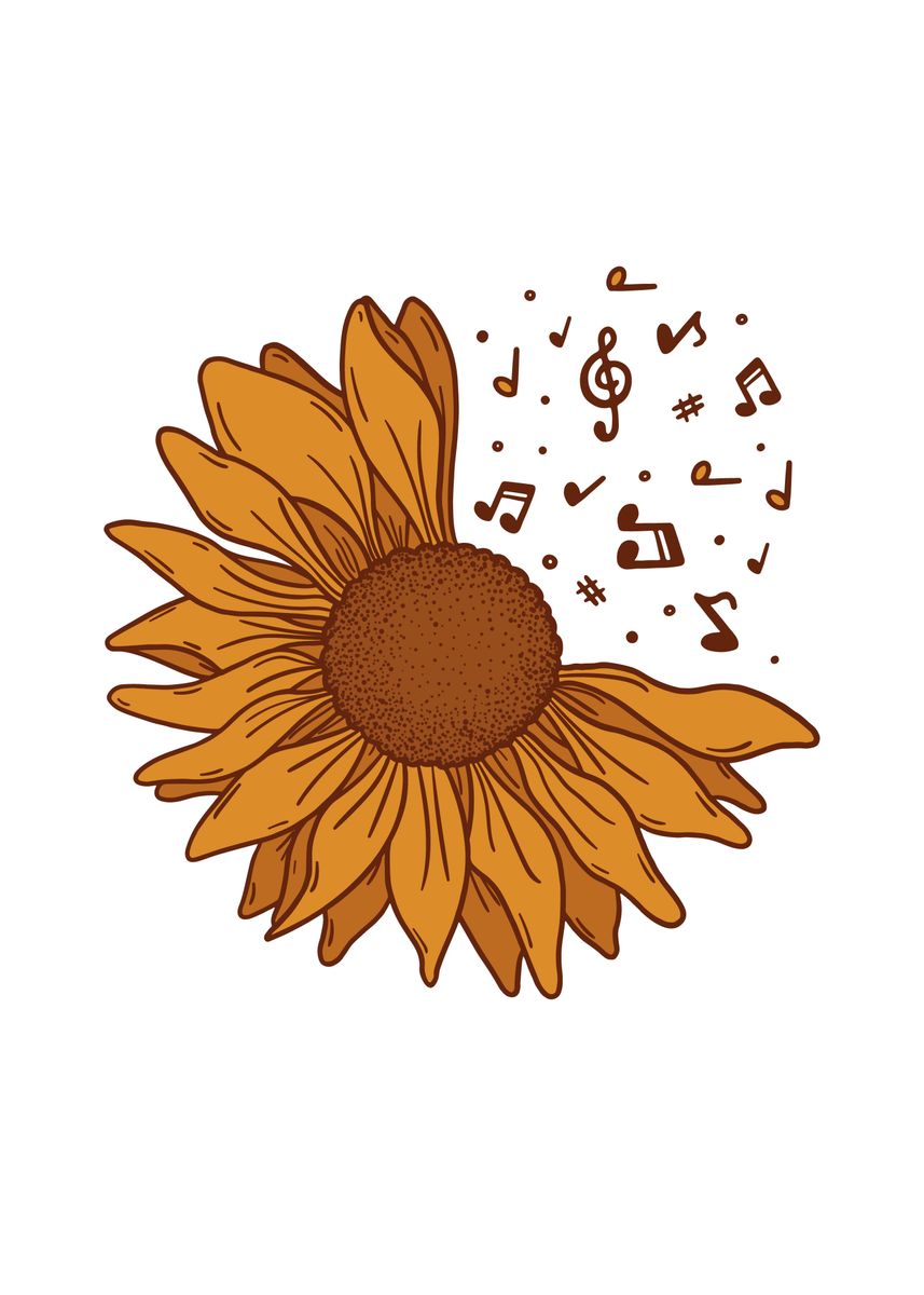 'Sunflower musical notes' Poster, picture, metal print, paint by ...