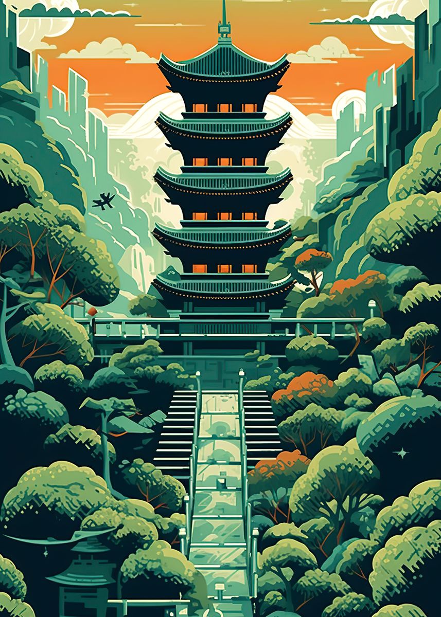 'Japanese Temple' Poster, picture, metal print, paint by DorthyToy ...