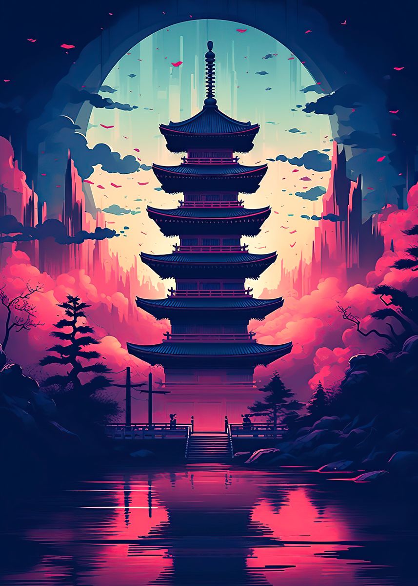 'Japanese Temple' Poster, picture, metal print, paint by DorthyToy ...