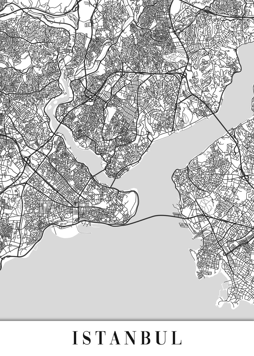 'Istanbul White Map' Poster, picture, metal print, paint by dkDesign ...