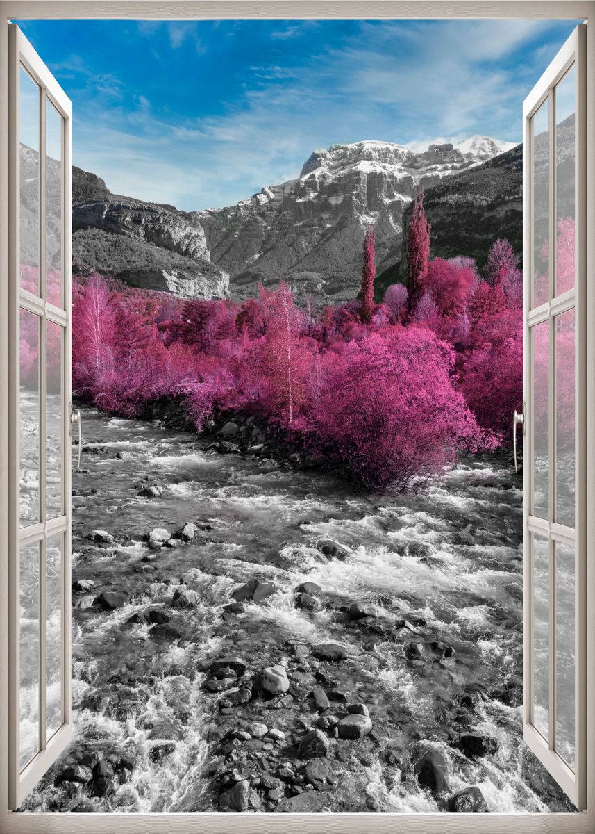 'Window view river mountain' Poster, picture, metal print, paint by ...