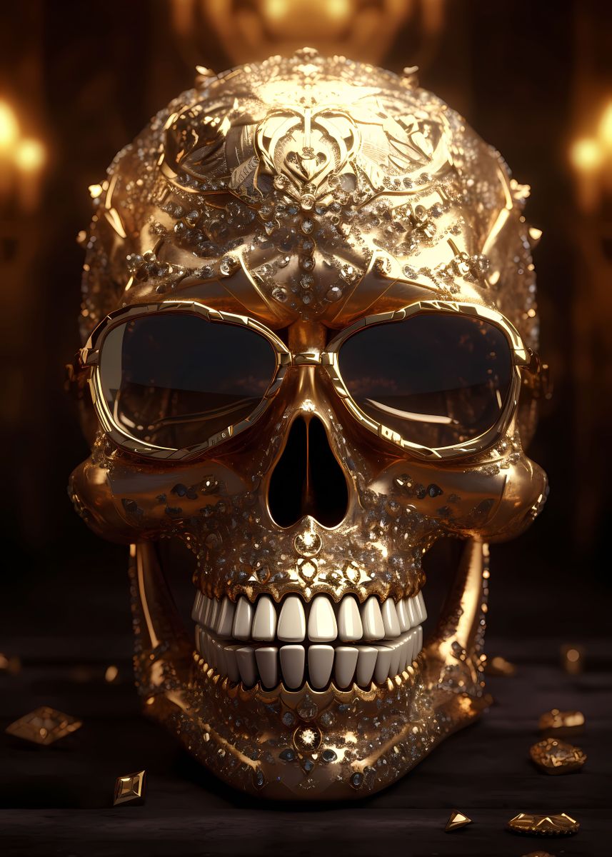 'The Gold Pirates Skull' Poster, picture, metal print, paint by ...