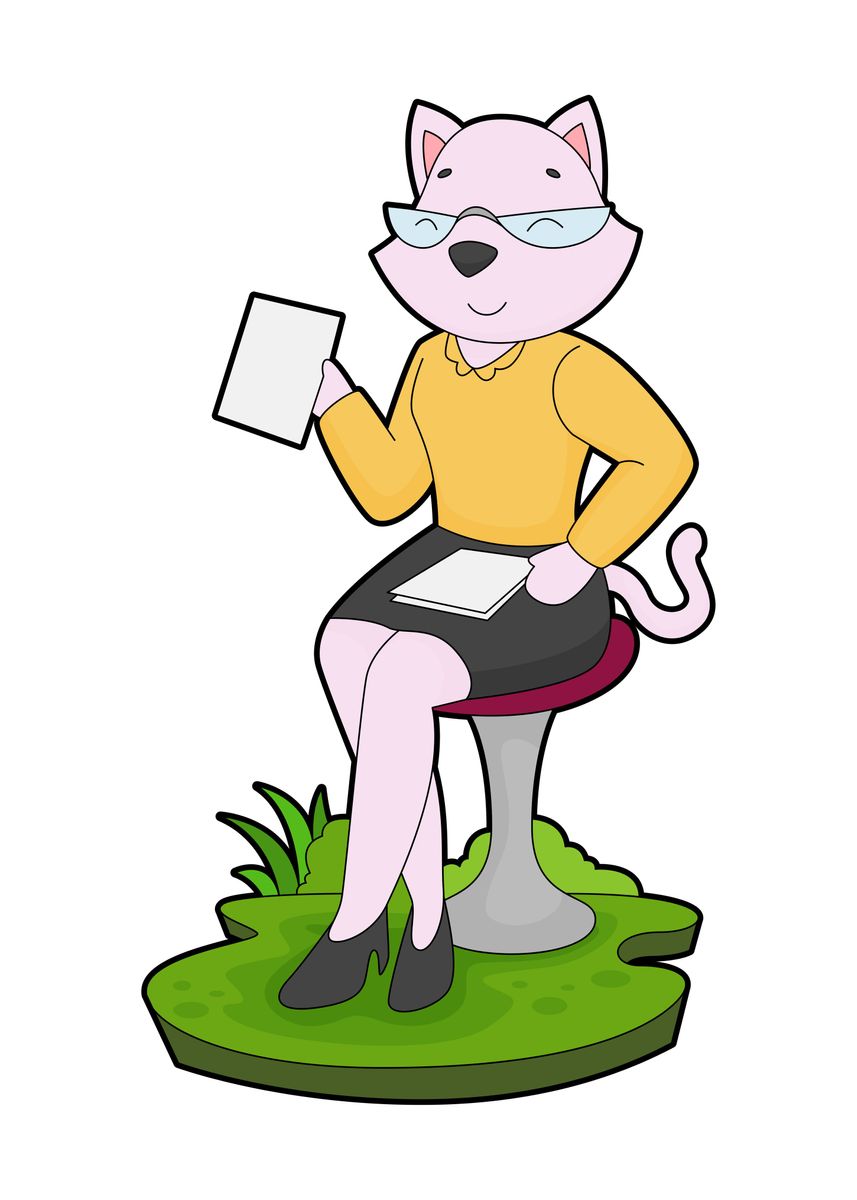 'Cat Secretary Note Chair' Poster, picture, metal print, paint by ...