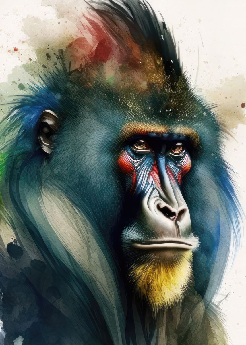 'Watercolour Mandrill Art' Poster, picture, metal print, paint by JON ...