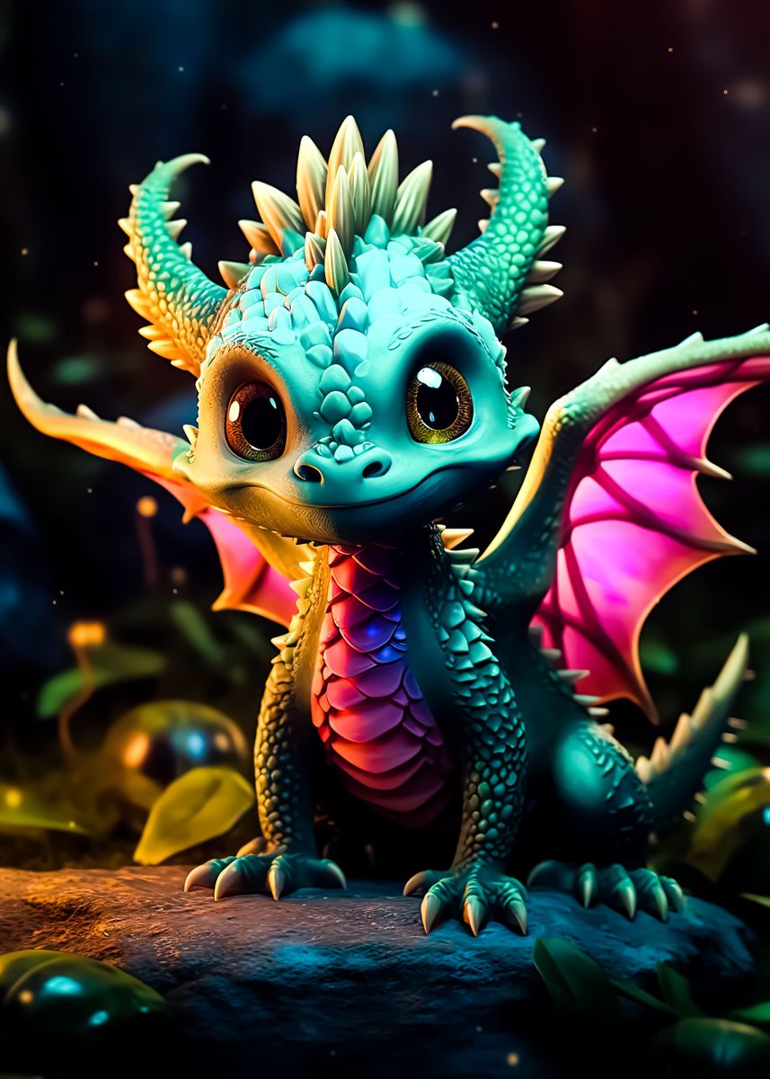 'adorable baby dragon' Poster, picture, metal print, paint by Philippa ...