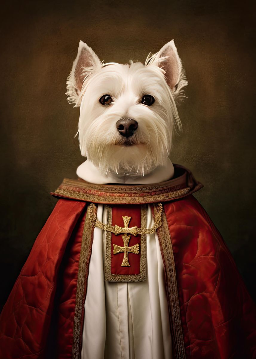 'Westie The Pope ' Poster, picture, metal print, paint by PetPrints | Displate