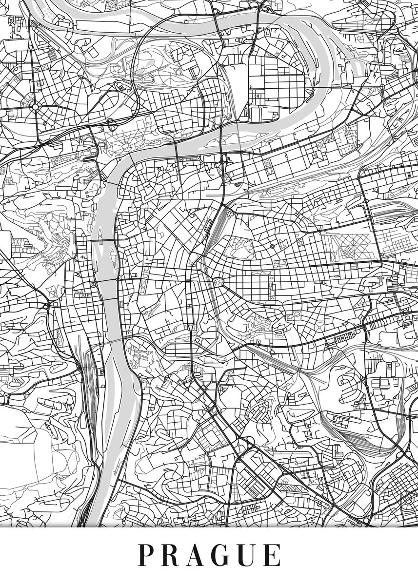 'Prague White Map' Poster, picture, metal print, paint by dkDesign ...