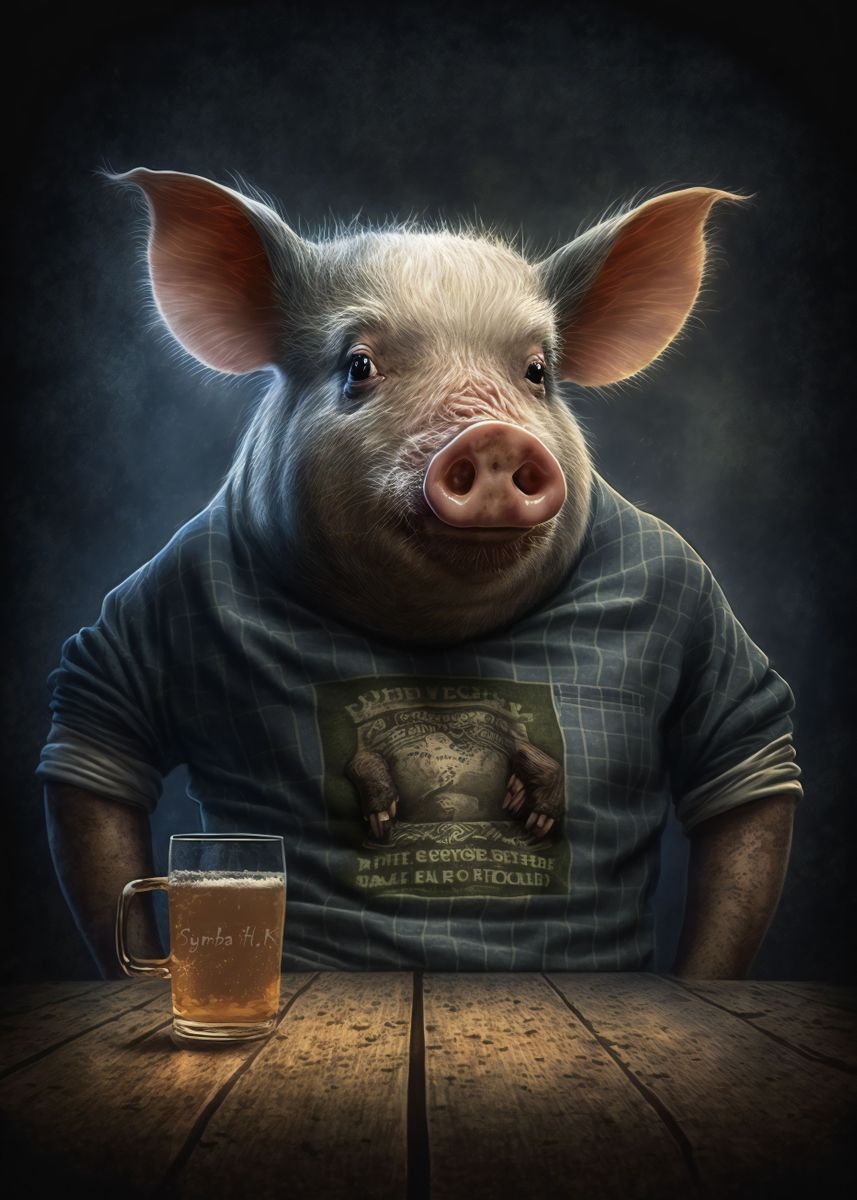 'The Curious Pig' Poster, picture, metal print, paint by Symba | Displate