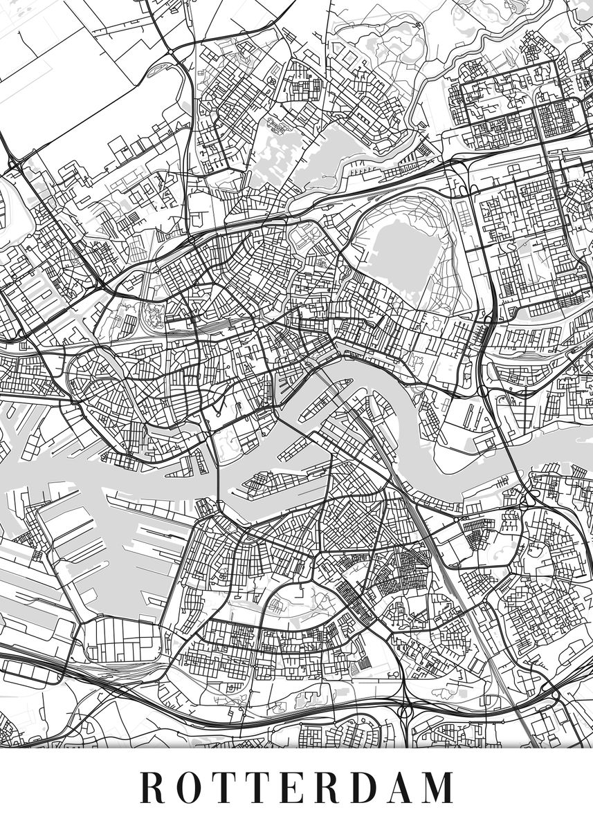 'Rotterdam White Map' Poster, picture, metal print, paint by dkDesign ...