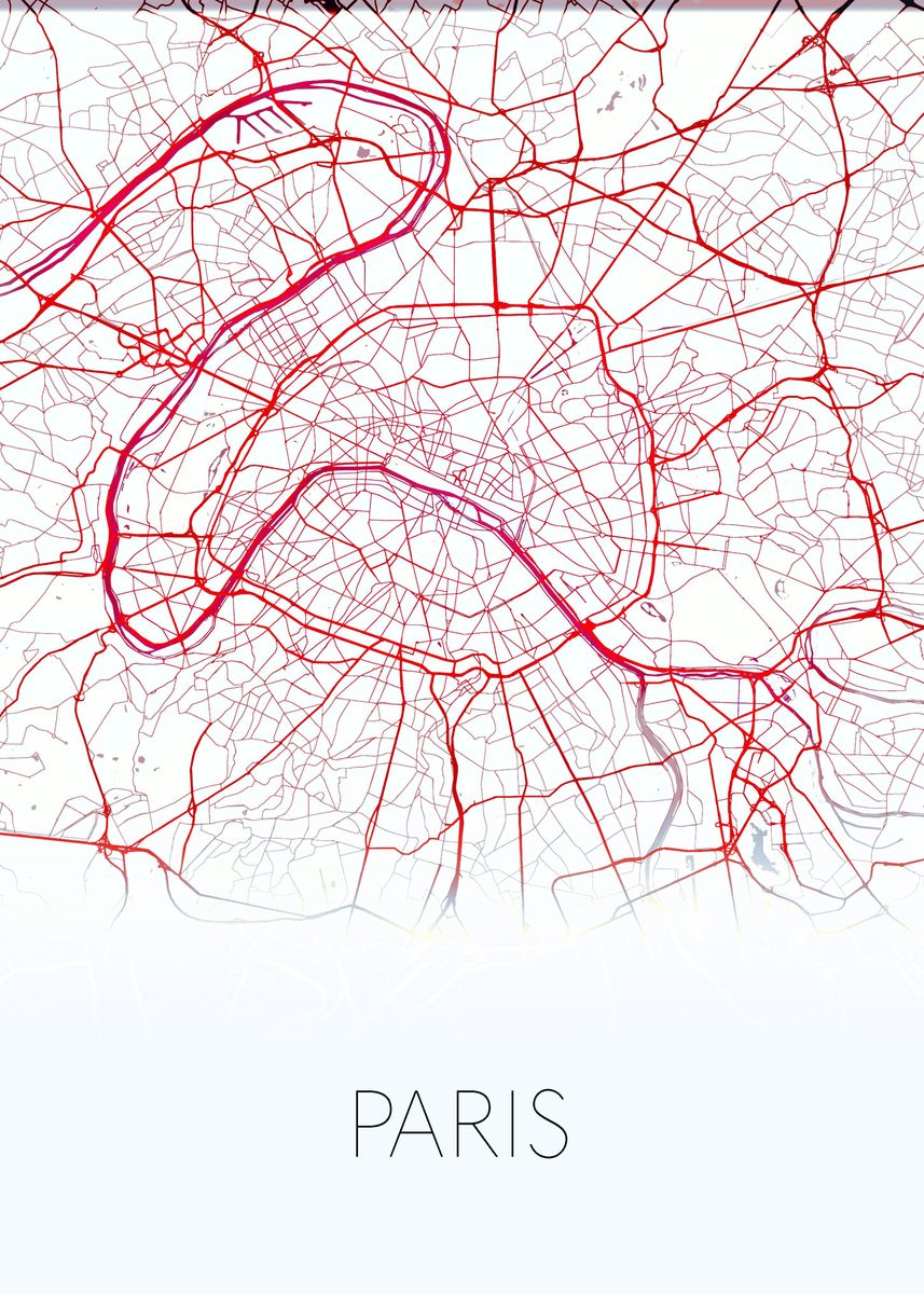 'Paris white red city map' Poster, picture, metal print, paint by Vardi ...
