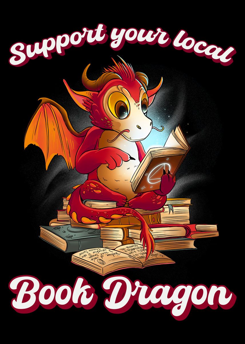 'Funny Dragon Book Lover' Poster by Mircea | Displate