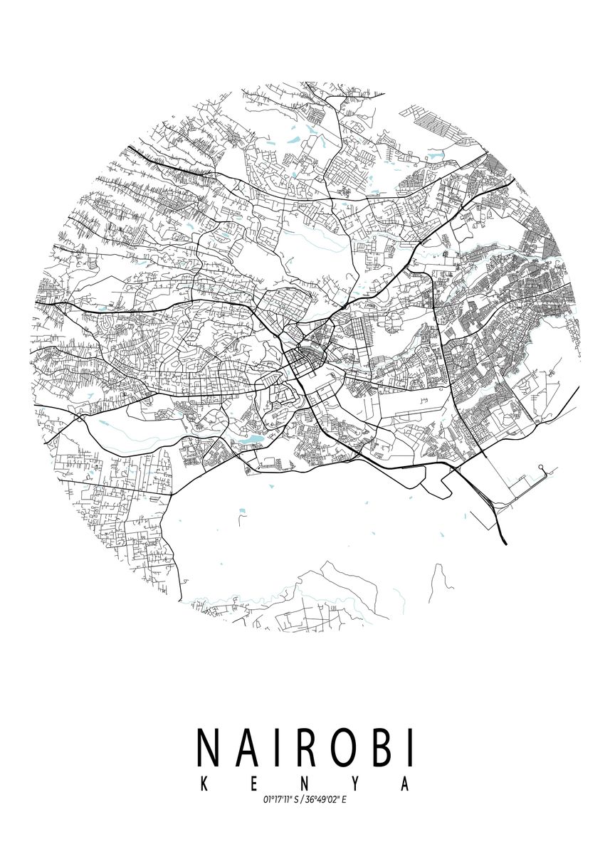 'Nairobi City Map Circle' Poster, picture, metal print, paint by deMAP ...