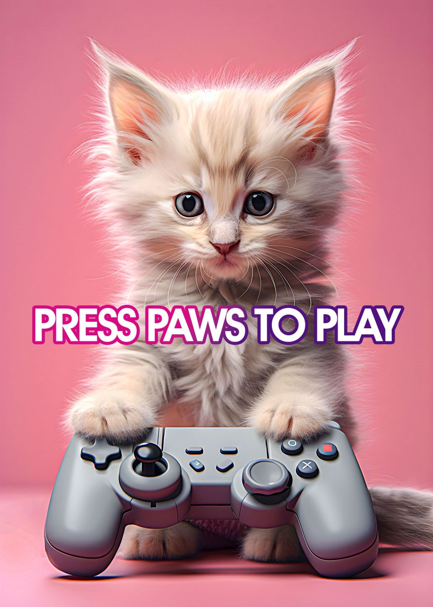 'Press paws to play' Poster, picture, metal print, paint by Alan Frijns ...