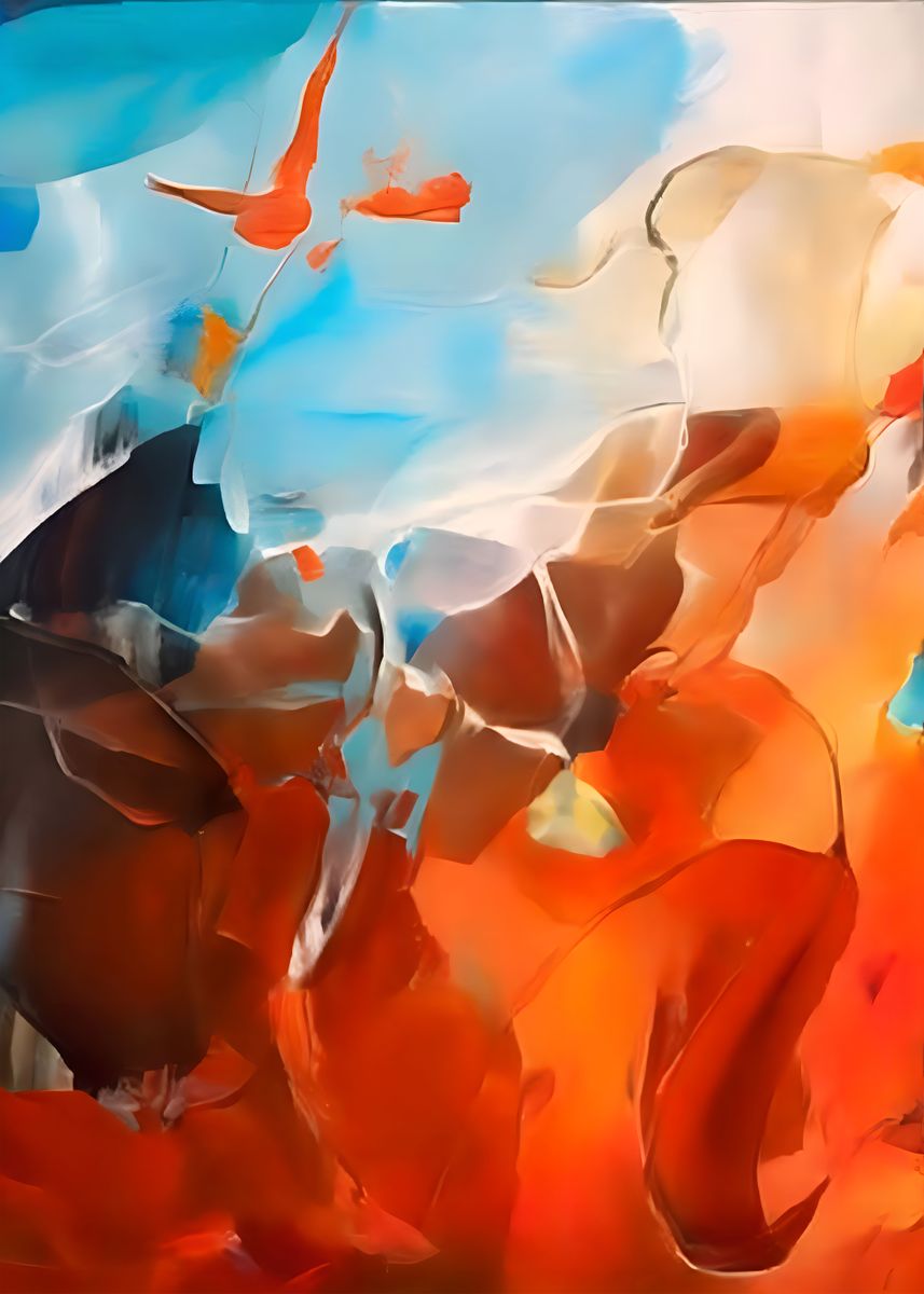 'ORENGE BLUE ABSTRACT ART' Poster, picture, metal print, paint by ...