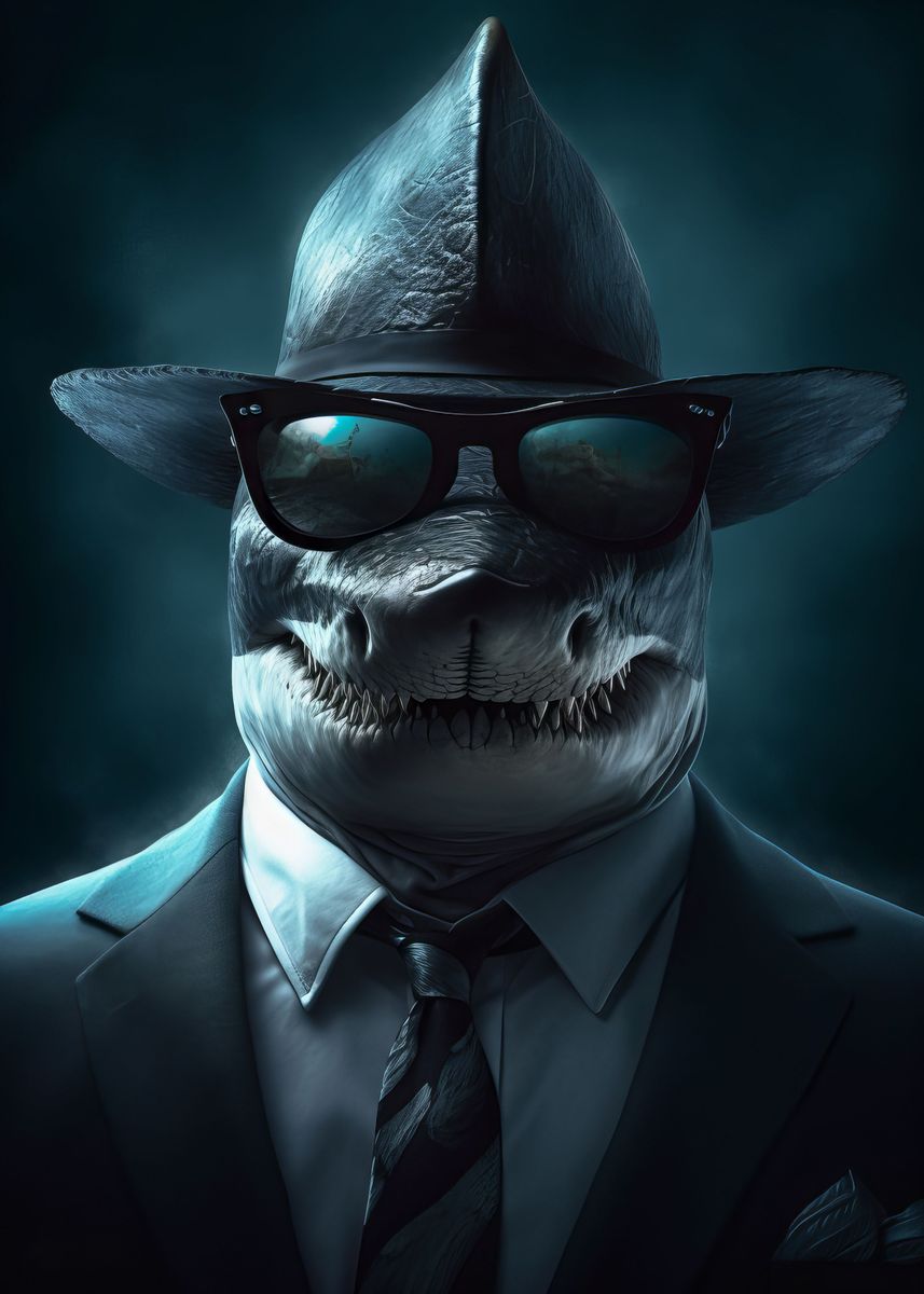 'Gangster Shark' Poster, picture, metal print, paint by Arnas Čemerka ...