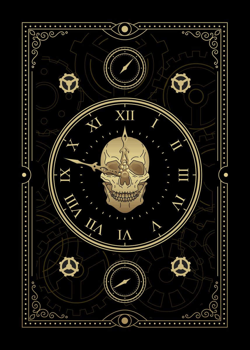 'Clock with a skull' Poster, picture, metal print, paint by Hasnaa Art ...