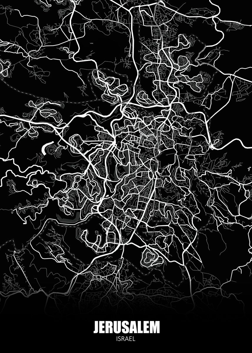 'Jerusalem Israel Map' Poster by Zake Yonkou | Displate