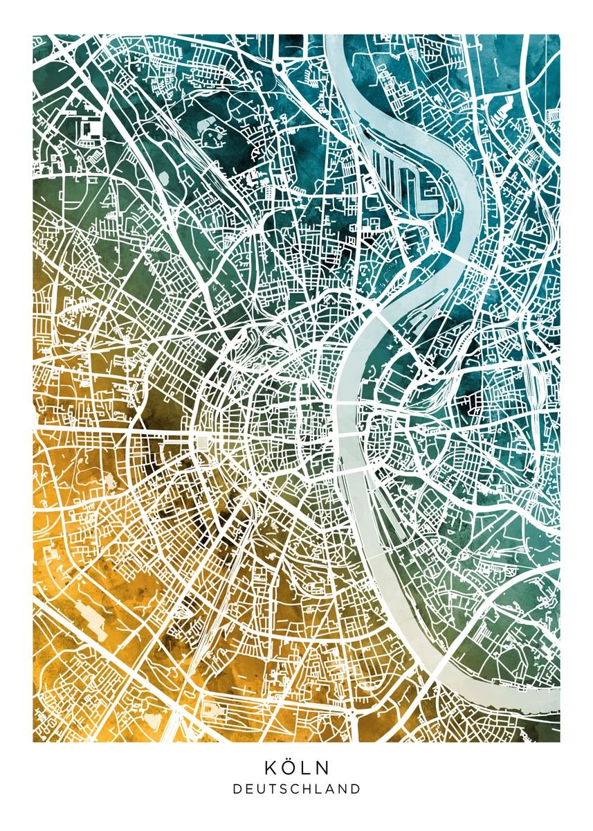 'Cologne Germany Map' Poster, picture, metal print, paint by Michael ...